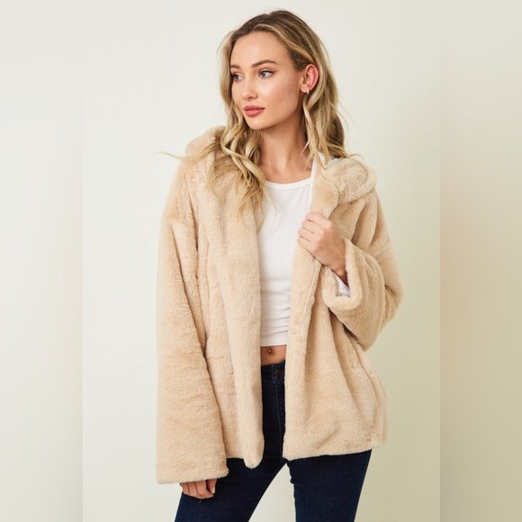 Jackets & Coats | Open Soft Faux Fur Jacket With Hoodie | Poshmark
